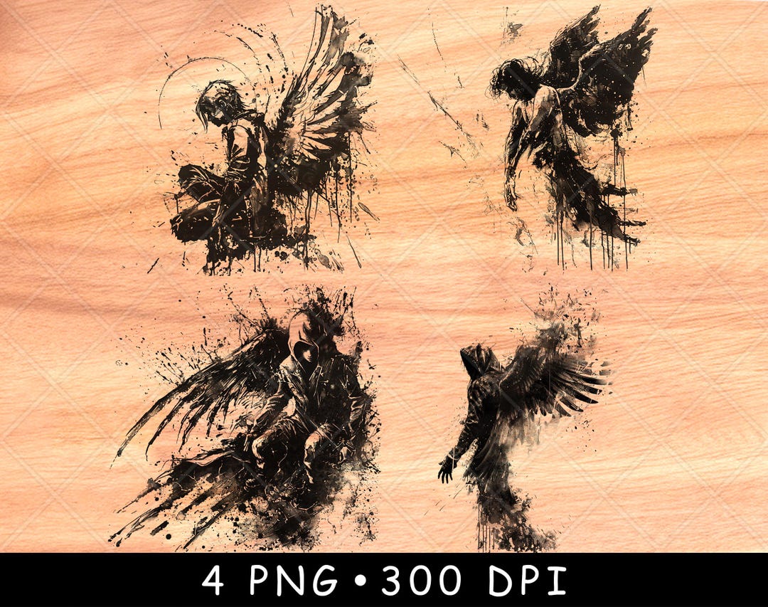 Dark Angel PNG Bundle | Fallen Angel Clipart for Laser Engraving ...
