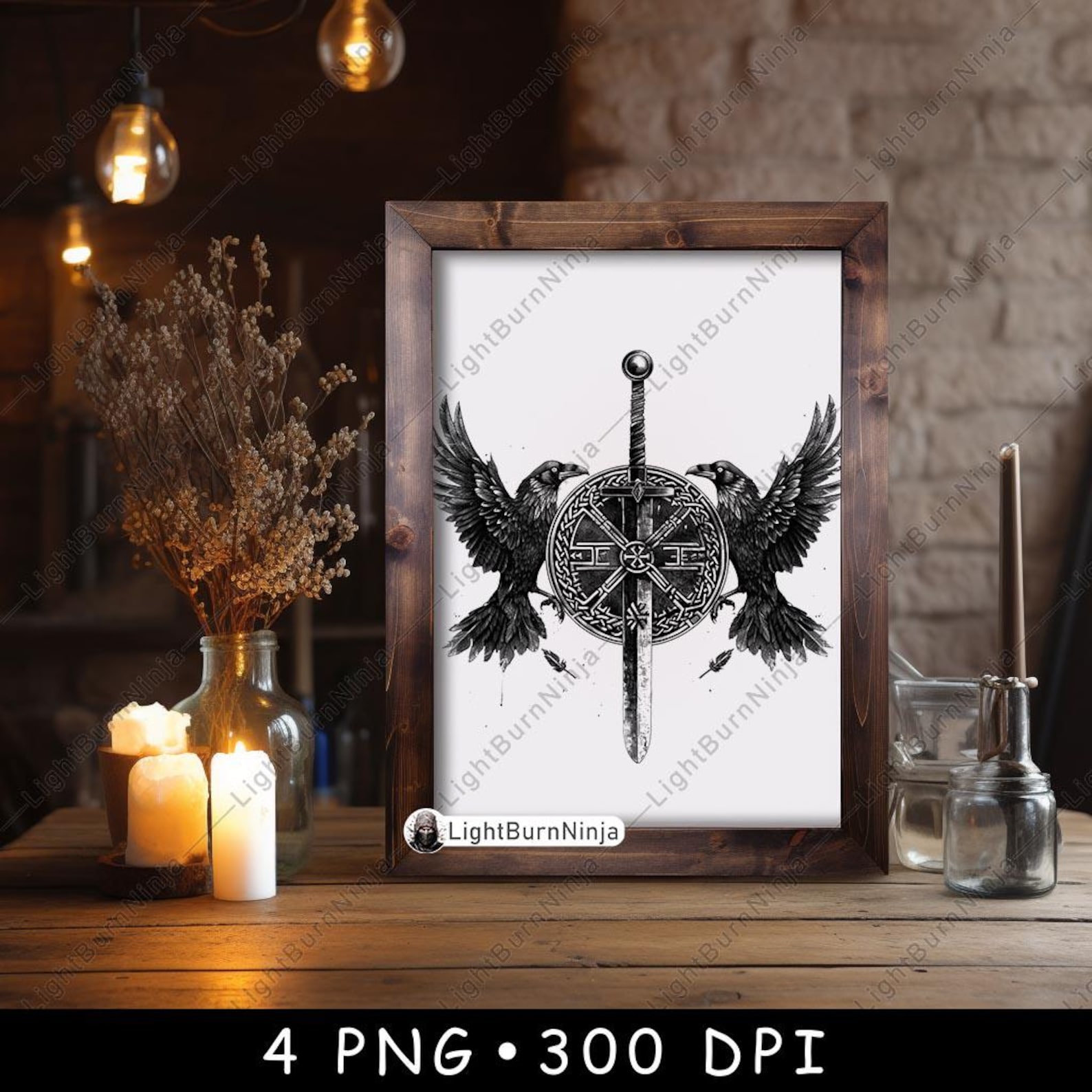 Runic Symbol Sword Raven Ancient Norse Myth Gothic Symbol Art Laser ...