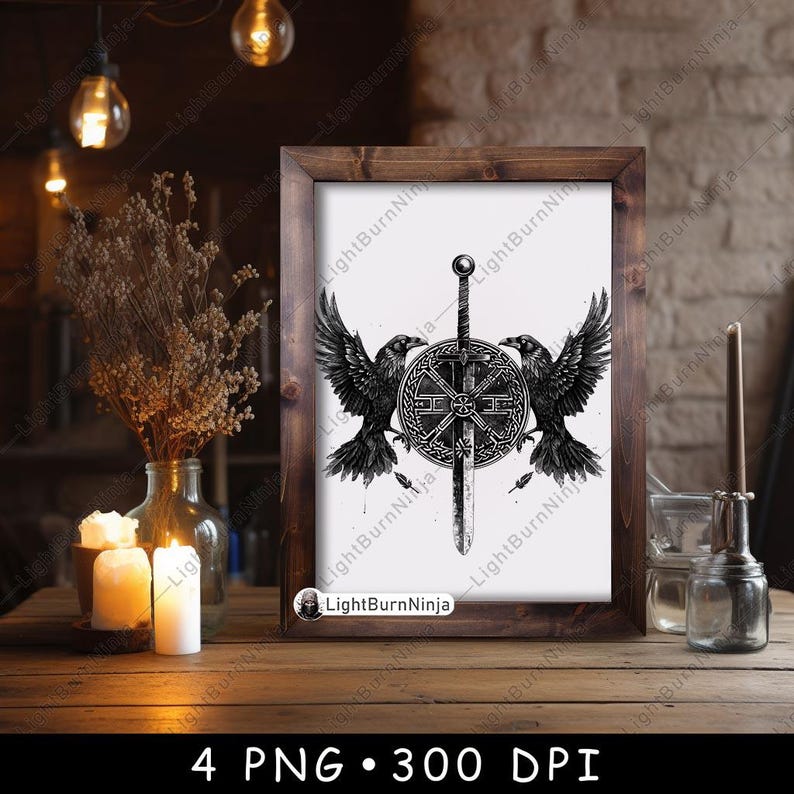 Runic Symbol Sword Raven Ancient Norse Myth Gothic Symbol Art Laser ...