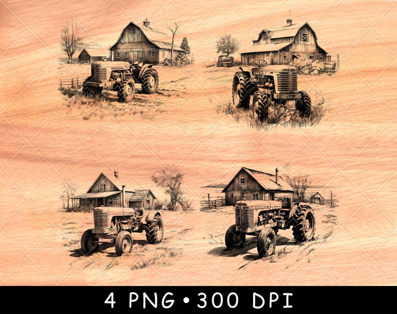 Old Tractor Rustic Farm Barn Farmland Retro Ranch Landscape Laser File ...