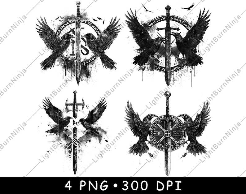 Runic Symbol Sword Raven Ancient Norse Myth Gothic Symbol Art Laser ...