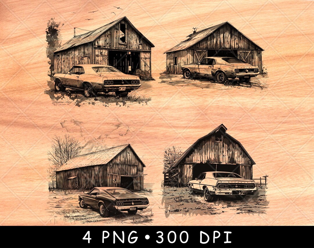 Barn Find Muscle Car Rustic Farm Vintage Auto Old Ranch Scene Laser ...