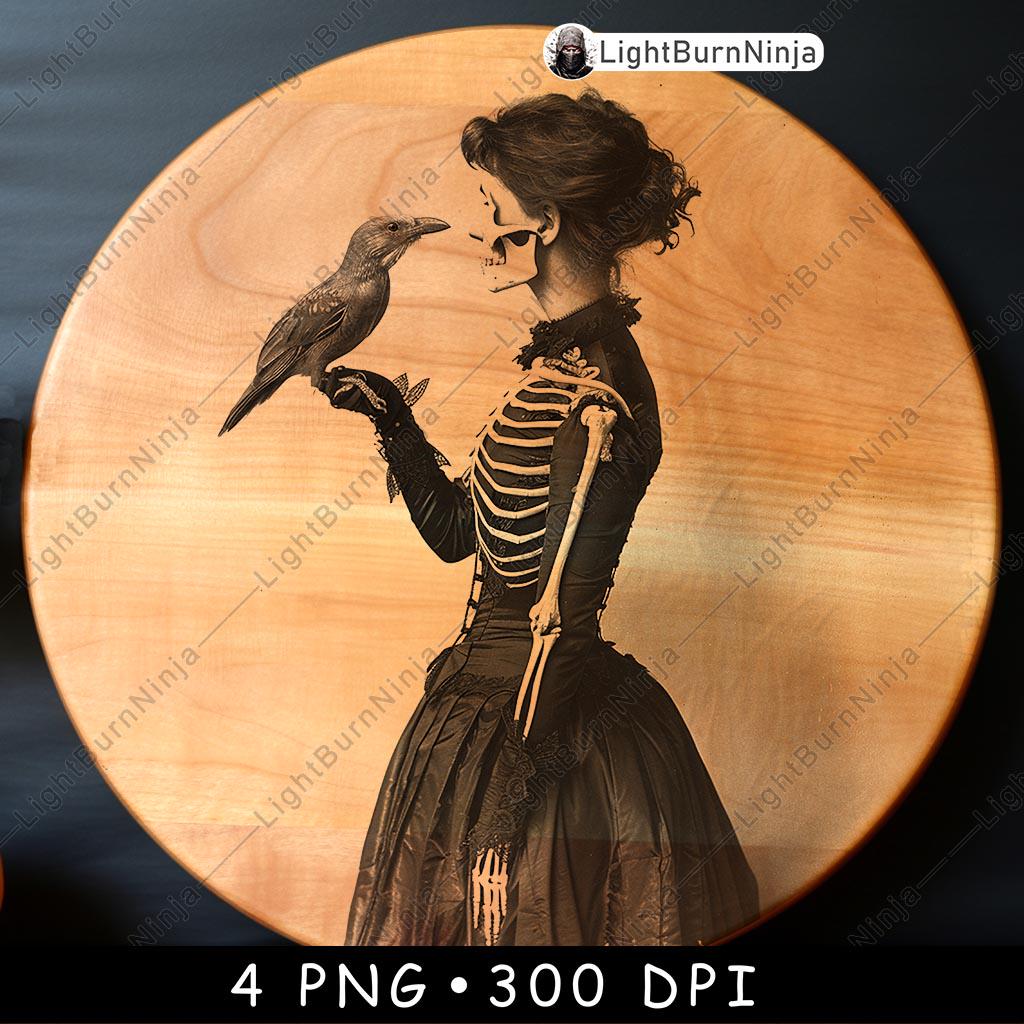 Victorian Woman Skeleton Inside Bird Raven Macabre Gothic Arm Laser ...