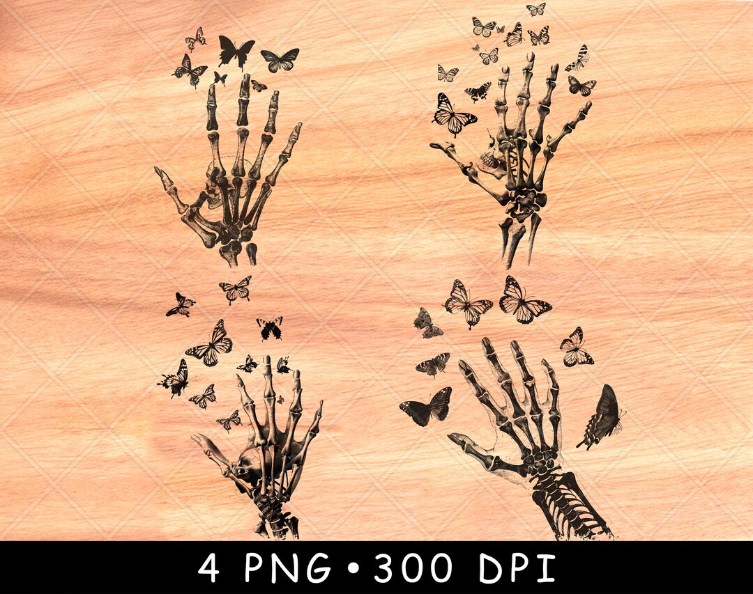 Skeleton Hand Bones Butterflies Art Skeletal Halloween Theme Laser File ...