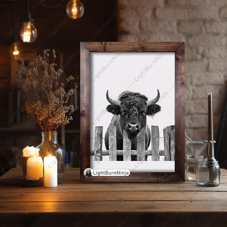 Bull Bison Buffalo Rustic Farm Cattle Fence Ranch Wild Animal Laser ...