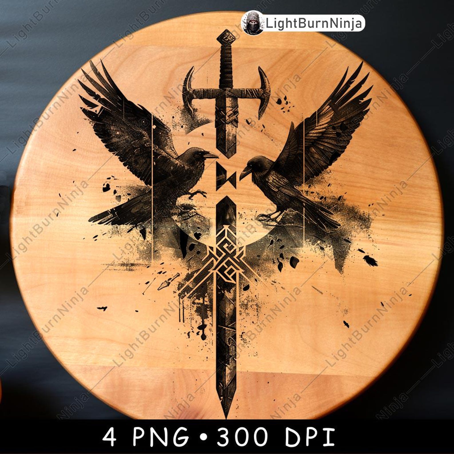 Runic Symbol Sword Raven Ancient Norse Myth Gothic Symbol Art Laser ...