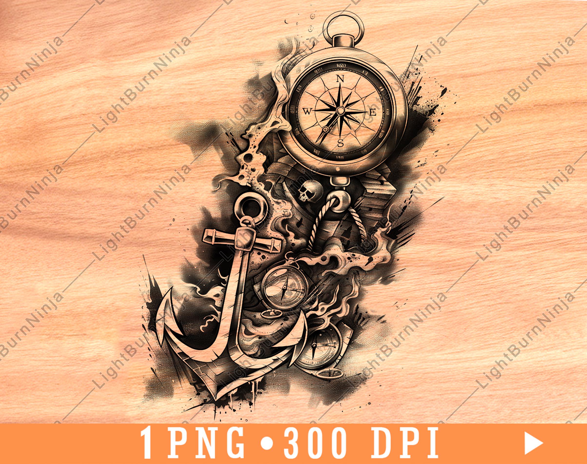Compass Anchor Ship Sailor Ocean Waves Nautical Maritime Art Laser File ...