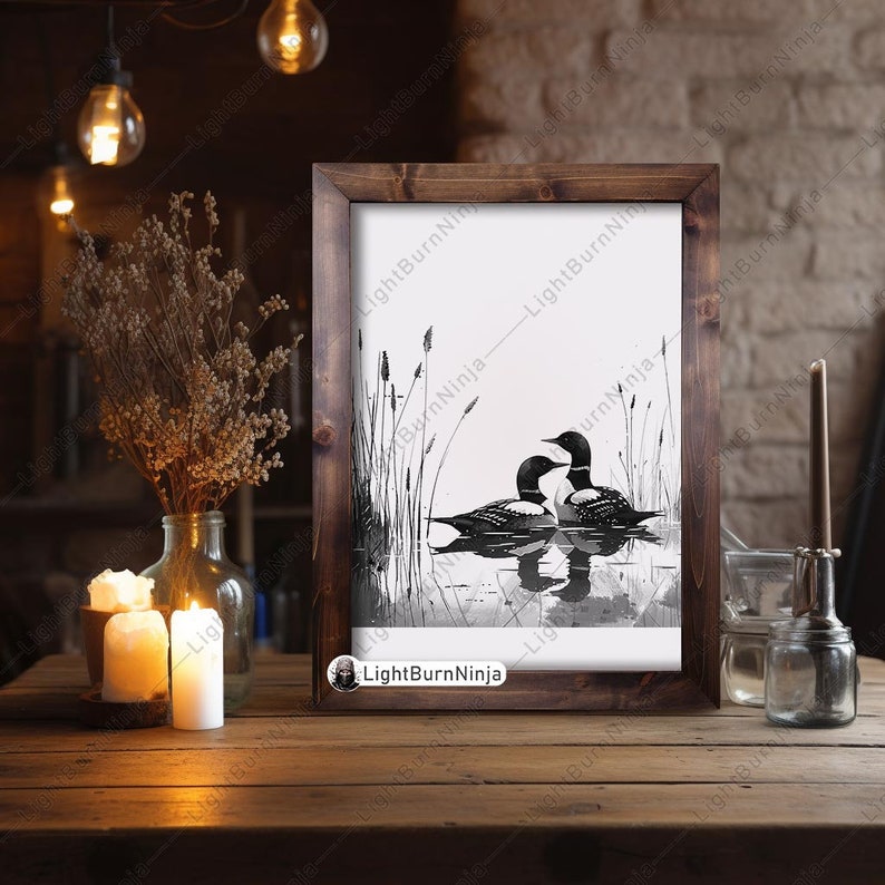 Loon Couple PNG Bundle, Lake Bird Engraving Design, Rustic Wildlife ...