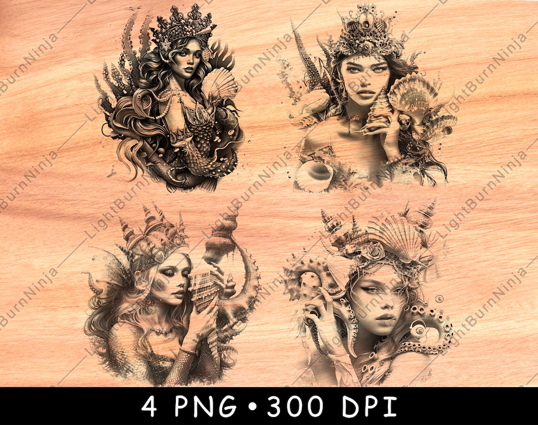 Fantasy Mermaid Queen PNG Bundle | Ocean Goddess Clipart for Laser ...