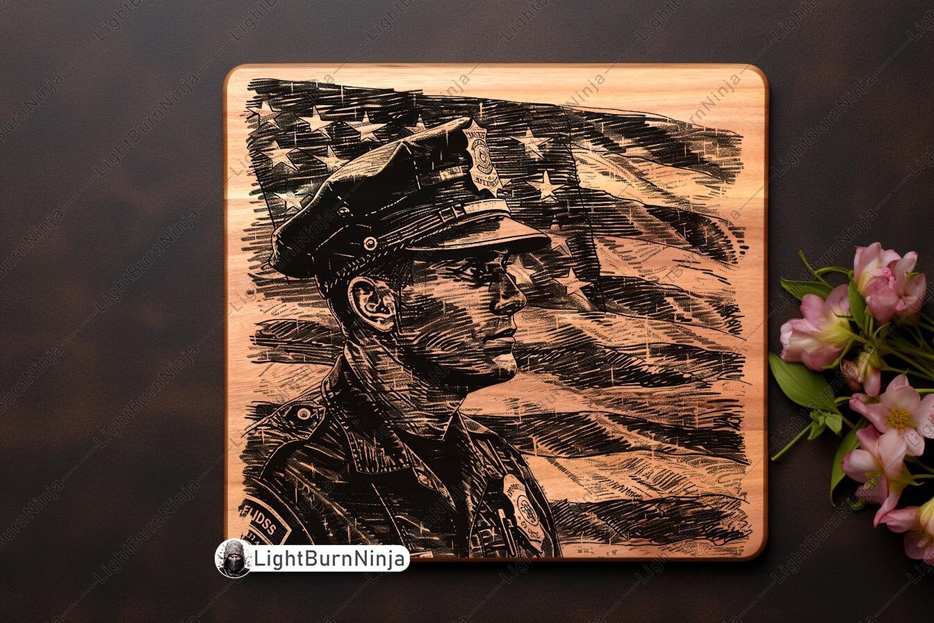 Police Officer American Flag Cop Law Enforcer Sheriff Chief Laser File ...