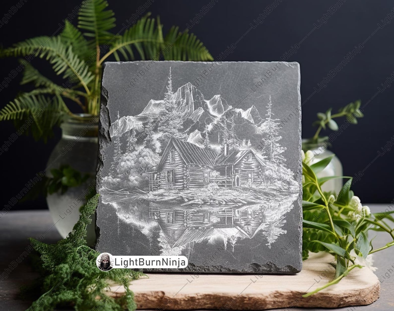 Rustic Log Cabin Lake Swamp House Trees Mountain Landscape Laser File ...