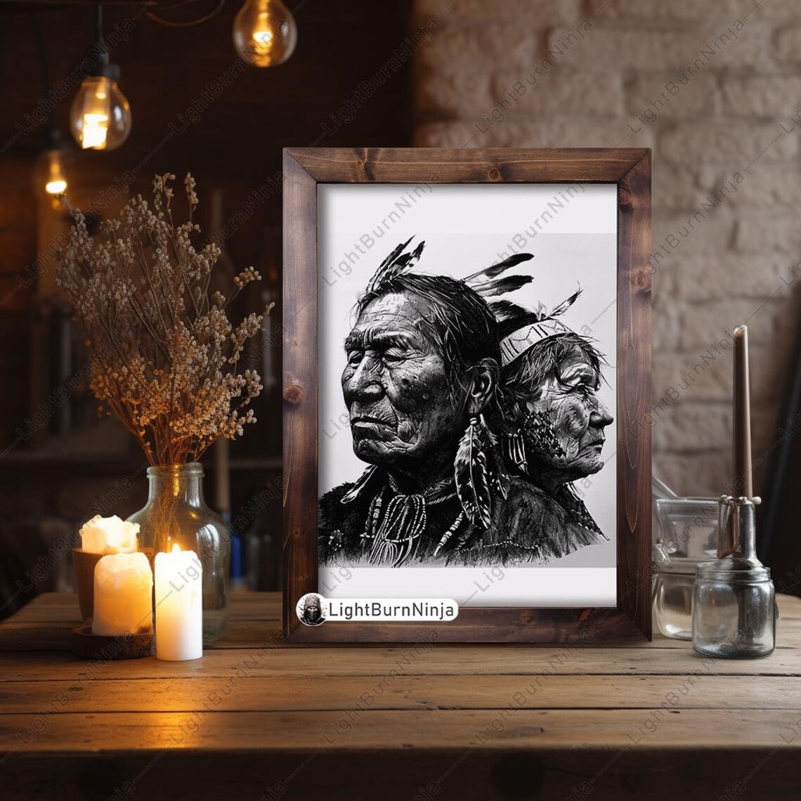 Old Native American Couple Tribal Indian Shaman Navajo Chief Laser File ...