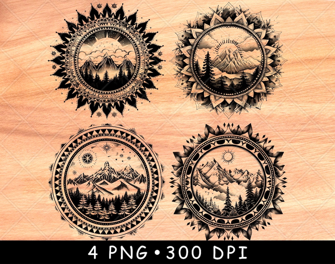 Mountain Mandala Floral Frame Forest Nature Pine Trees Scene Laser File ...