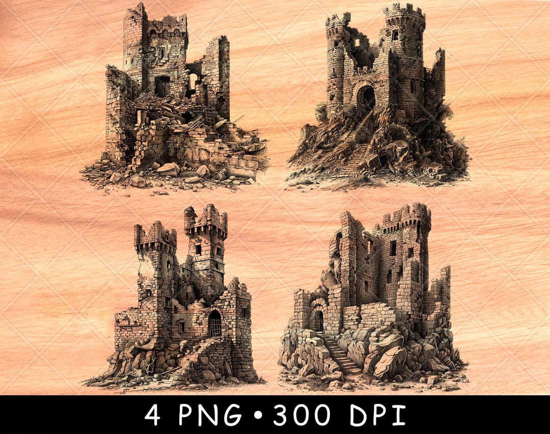 Ruined Castle PNG for Laser Engraving | Medieval Crumbling Fortress ...