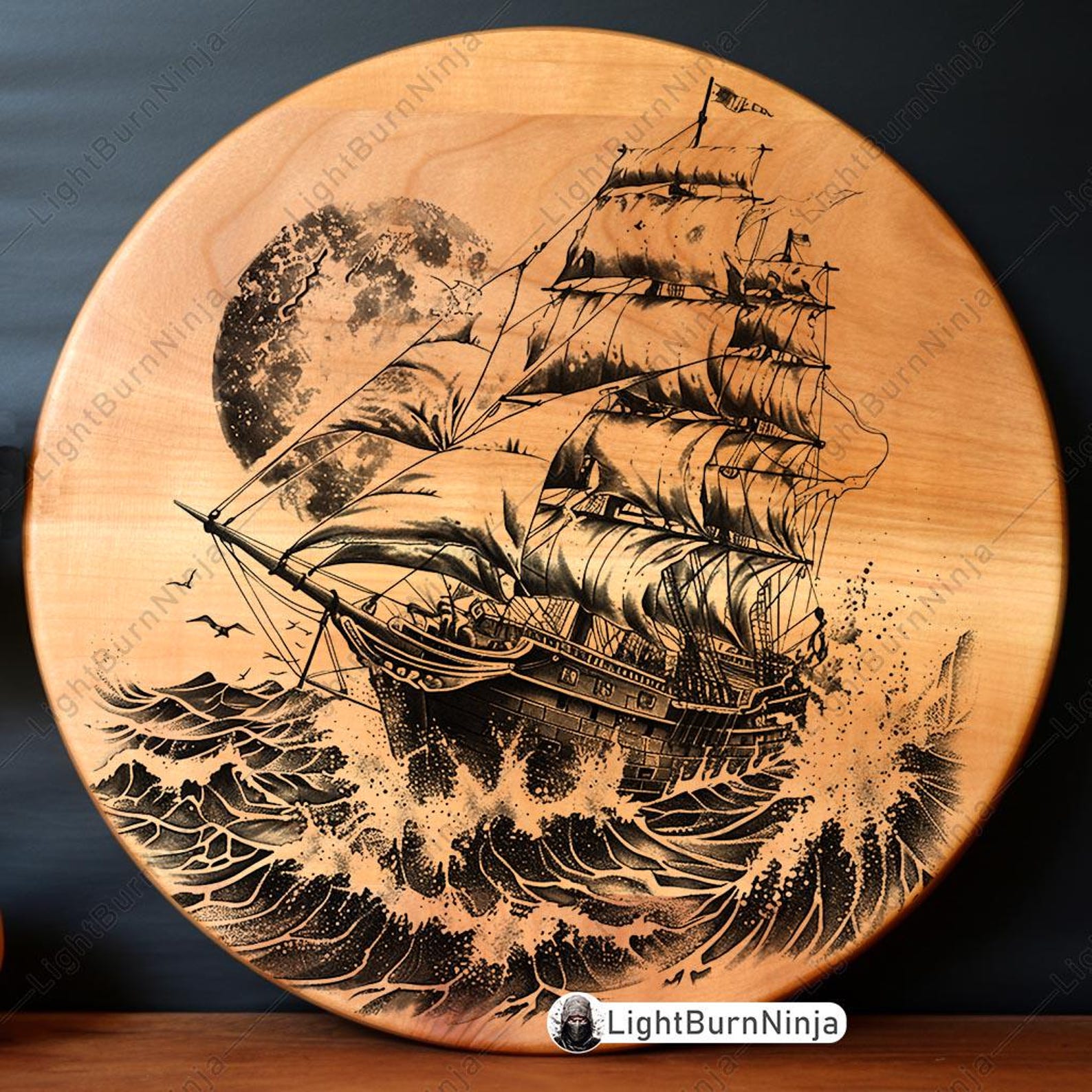 Old Sailing Pirate Ship Stormy Sea Battle Legend Vessel Moon Laser File ...