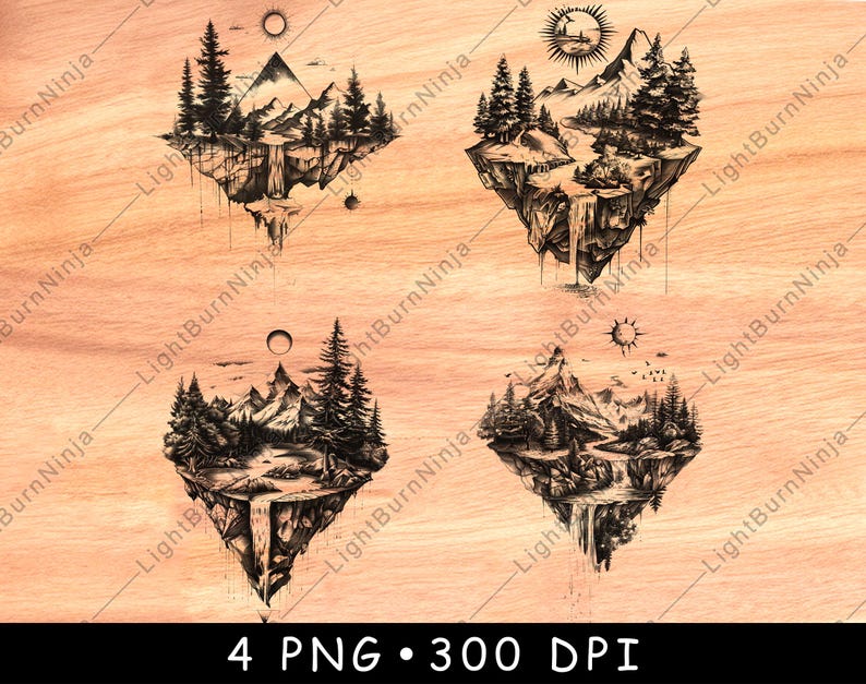 Floating Island Forest Terrain Waterfall River Mountain Scene Laser ...