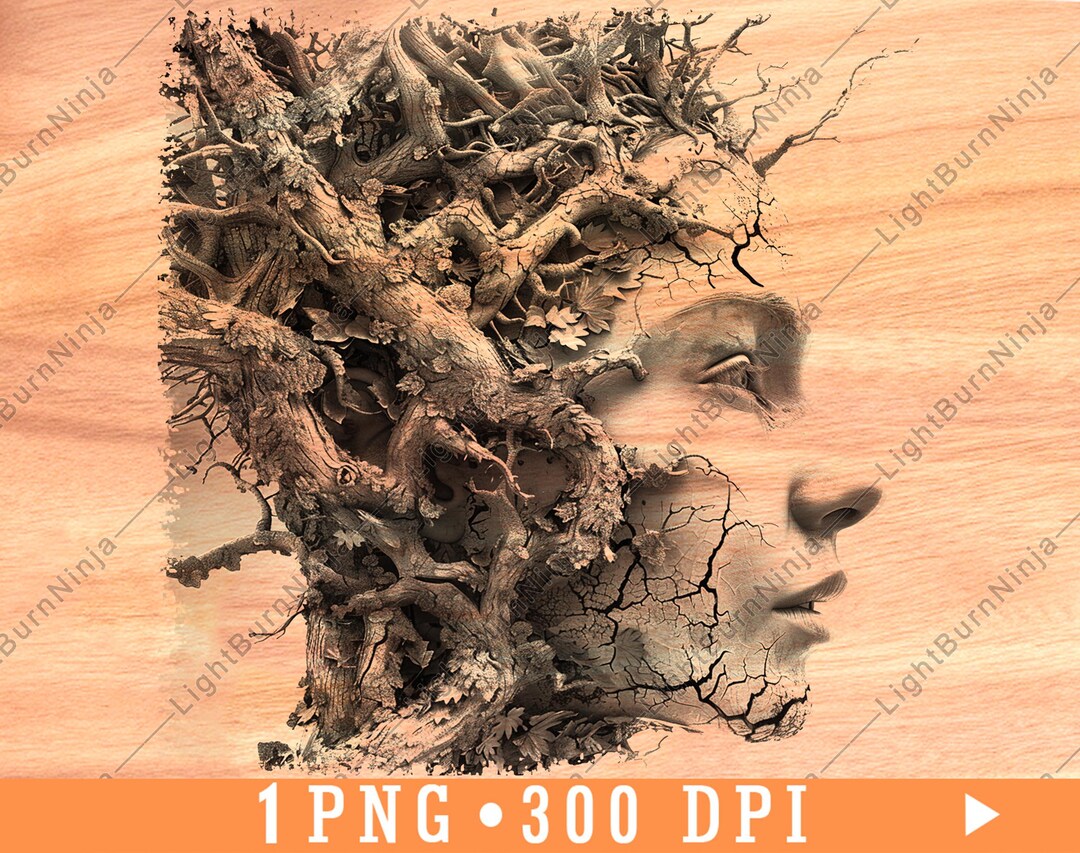 Human Face Woman Cracks Tree Roots Branches Twist Mind Growth Laser ...