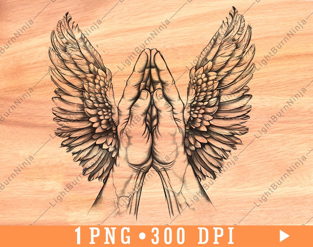 Praying Hands With Angel Wings PNG | Spiritual Clipart for Laser ...