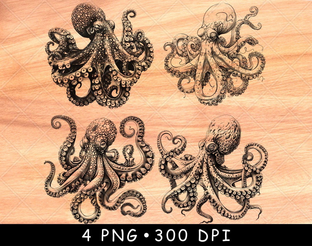 Octopus PNG Laser Engraving File, Nautical Sea Creature Wood Burn ...