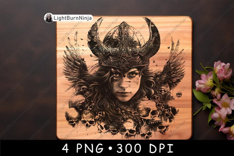 Valkyrie Warrior Skull PNG for Laser Engraving | Norse Woman Clipart ...