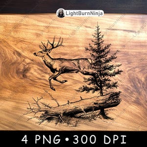 Deer Jumping Over Fallen Log Forest Wildlife Antler Tree Buck Laser ...