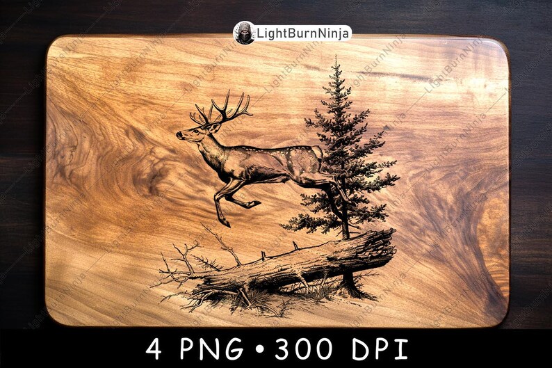 Deer Jumping Over Fallen Log Forest Wildlife Antler Tree Buck Laser ...