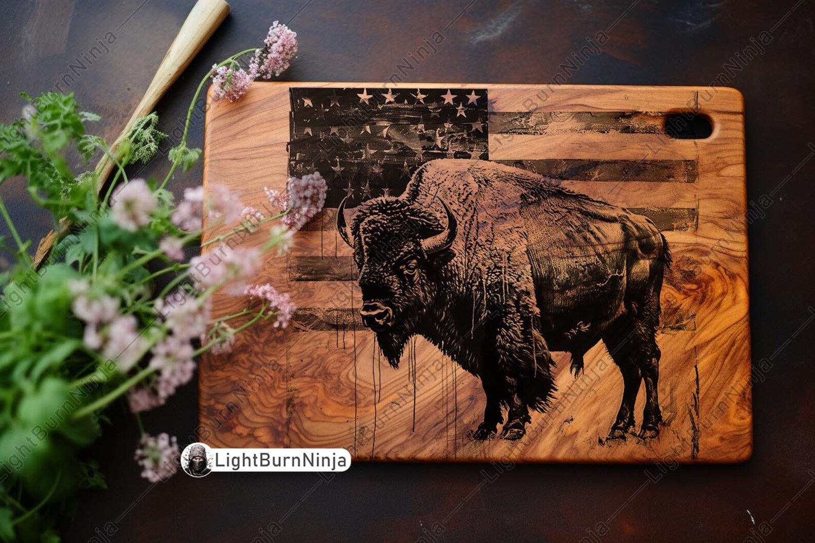 Bison American Flag Grassland Scene Buffalo Cattle Wild Bull Laser File ...