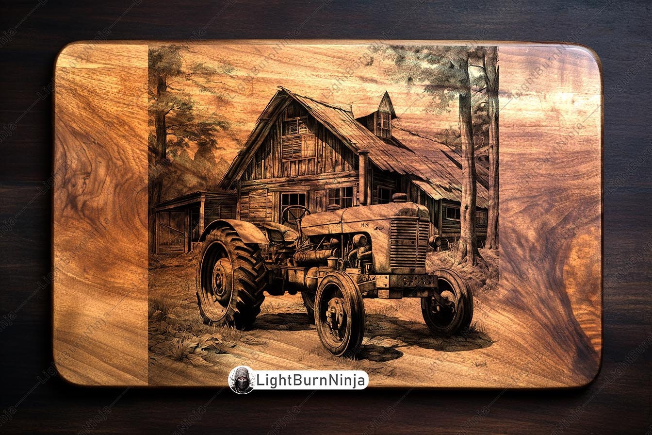 Rustic Barn Tractor Old Farm Equipment Vintage Rural Scene Laser File ...