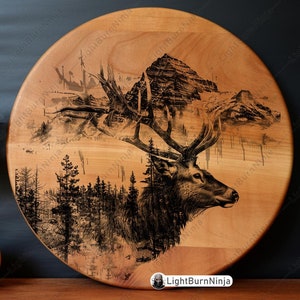 Elk Head Mountain Scene Wild Large Deer Bull Wapiti Forest Laser File ...