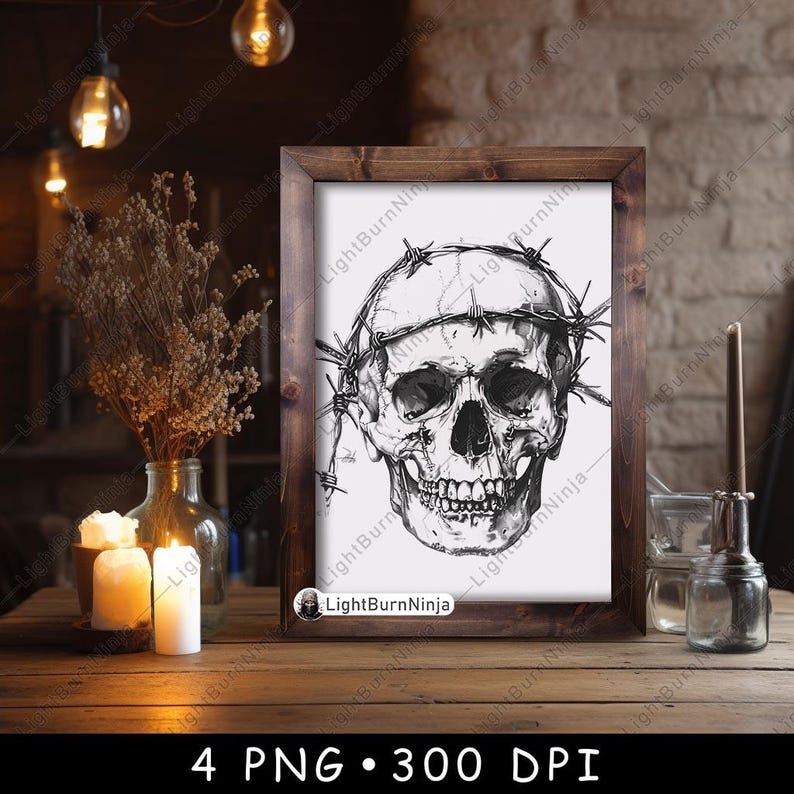Barbed Wire Crown Skull Skeleton Head Creepy Death Horror Art Laser ...