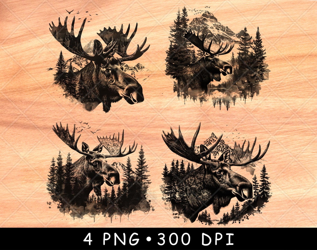 Moose Head Animal Mountain Landscape Elk Wapiti Forest Trees Laser File ...
