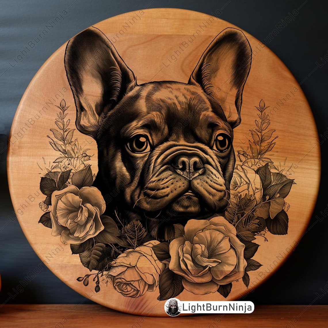 French Bulldog Frenchie Head Floral Scene Flower Wreath Pet Laser File ...