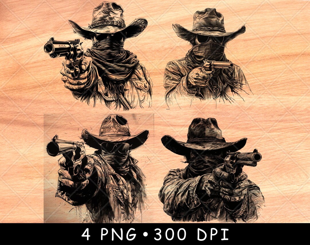 Wild West Gunslinger PNG Bundle Masked Cowboy Outlaw Clipart Western ...