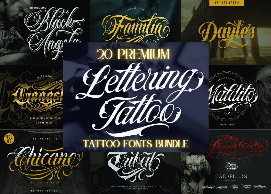 20 Premium Tattoo Fonts Bundle 5 | Cricut Fonts | Procreate Fonts ...