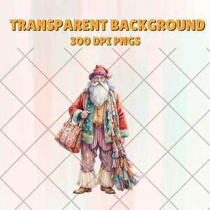 Retro Boho Santa Claus Clip Art Pack 19 Pngs With Transparent ...