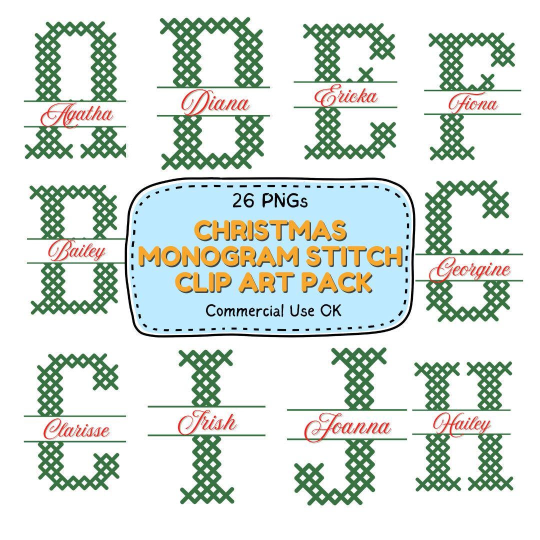 Christmas Split Monogram PNG Bundle Holiday Alphabet Clipart Christmas ...