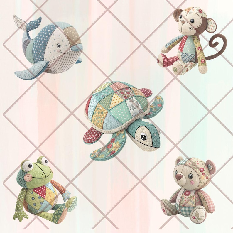 Vintage Patchwork Animal Plushies CLIPART - (NOT Patterns): Retro ...