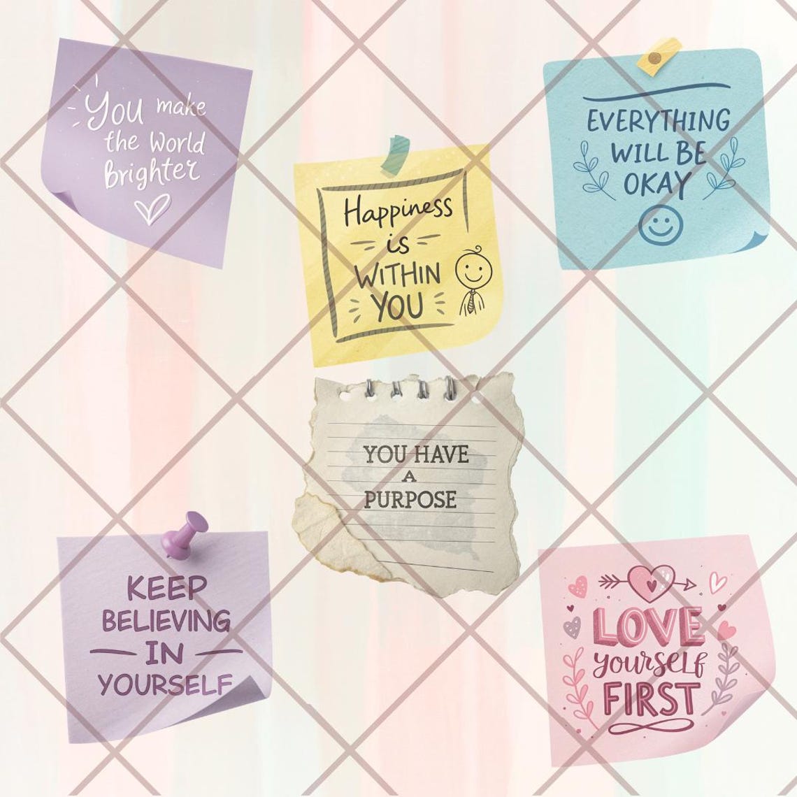 30 Positive Self-affirmation Sticky Notes Clipart | Digital PNG | Cute ...