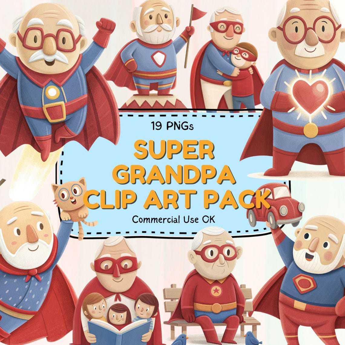 Superhero Grandfather Clipart - 19 Pngs - Heroic Grandpa Designs for ...