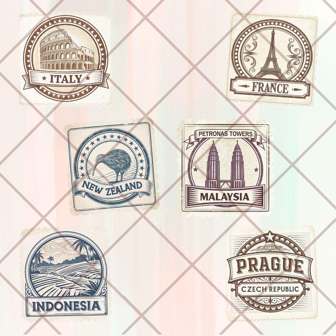 Vintage Textured Passport Stamps Clip Art - 30 Pngs of Different ...