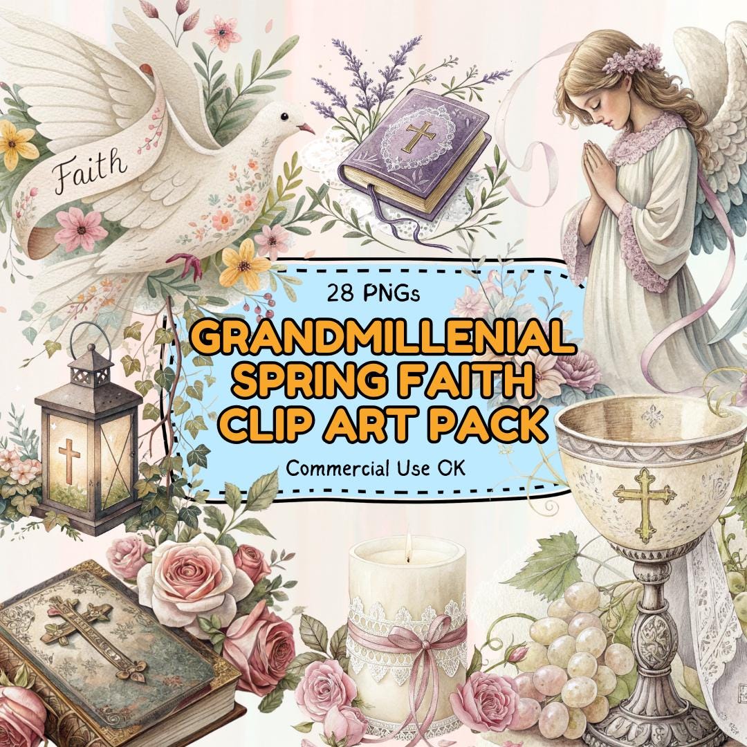 Grandmillennial Spring Faith Clipart | 28 Hand-painted Pngs | Vintage ...