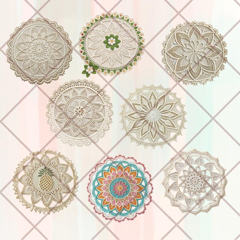 40 Round Crochet Doilies PNG Clip Art Bundle | Vintage Lace Doily PNG ...