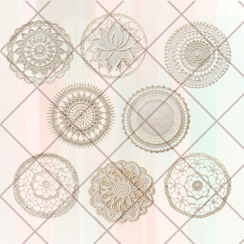 40 Round Crochet Doilies PNG Clip Art Bundle | Vintage Lace Doily PNG ...