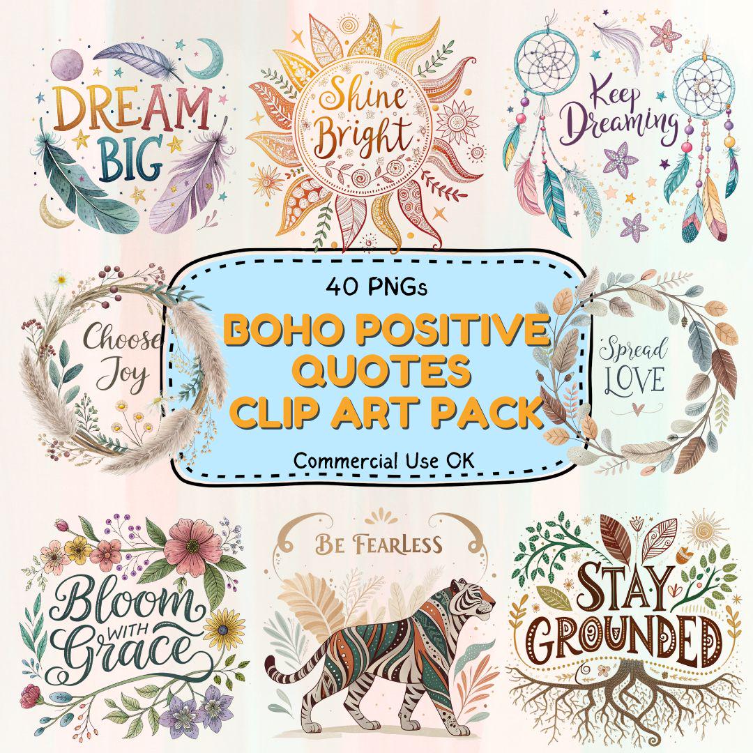 40 Boho Positive Quotes PNG | Inspirational Clip Art | Boho Aesthetic ...