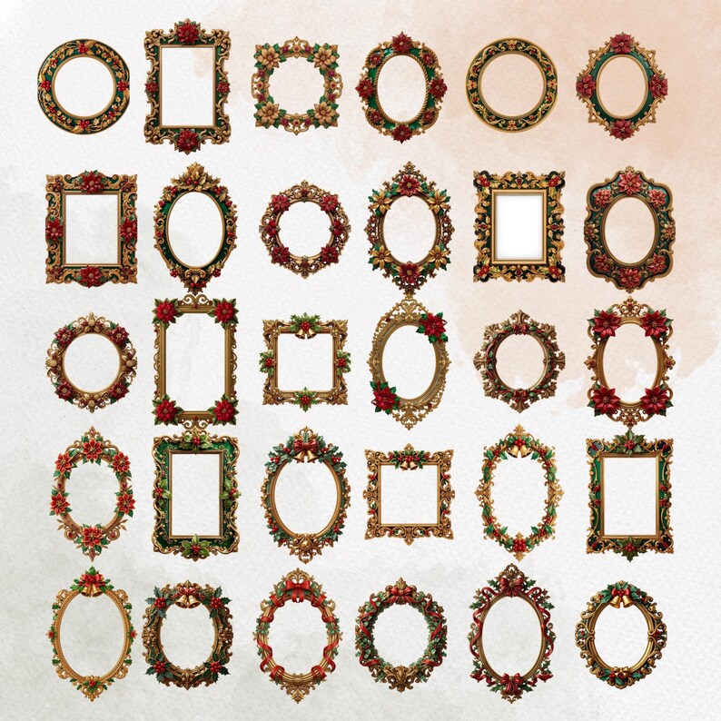 40 Christmas Floral Frame Pngs - Vintage Holiday Picture Frames ...