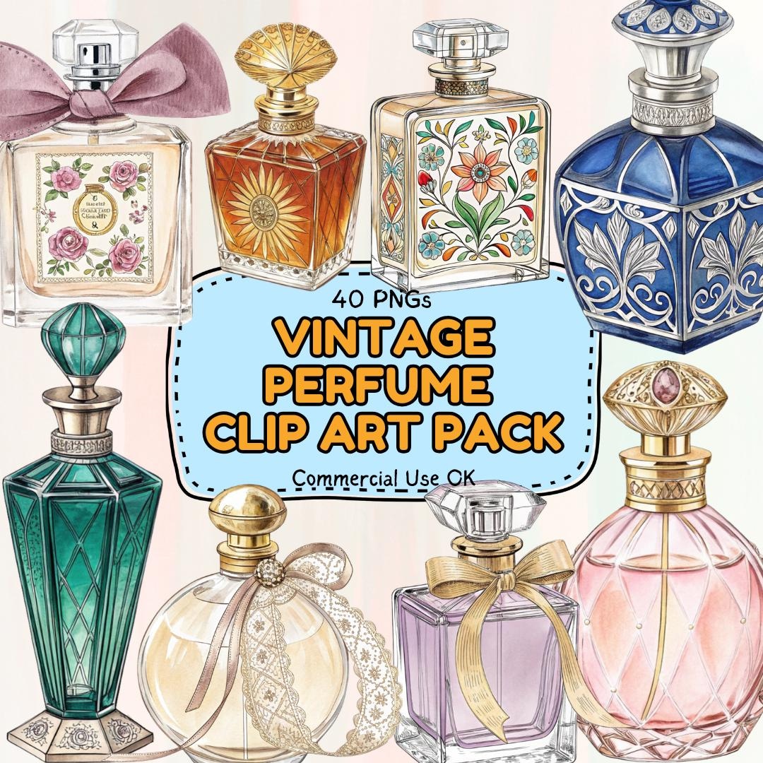 Vintage Perfume Bottle Clipart Set | 40 Hand-painted Style Pngs | Retro ...