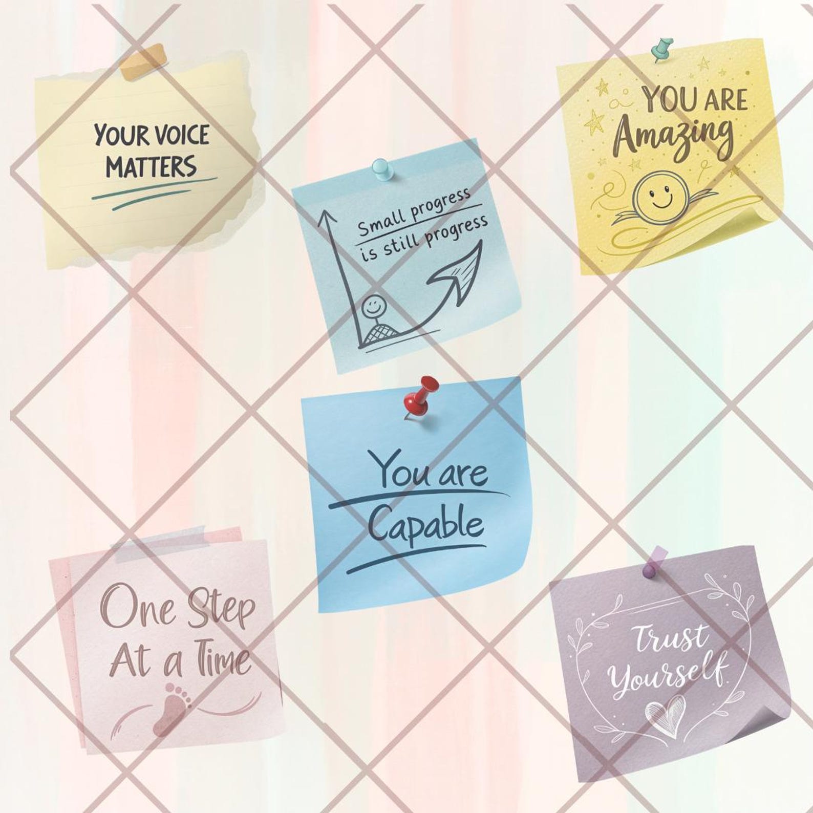 30 Positive Self-affirmation Sticky Notes Clipart | Digital PNG | Cute ...