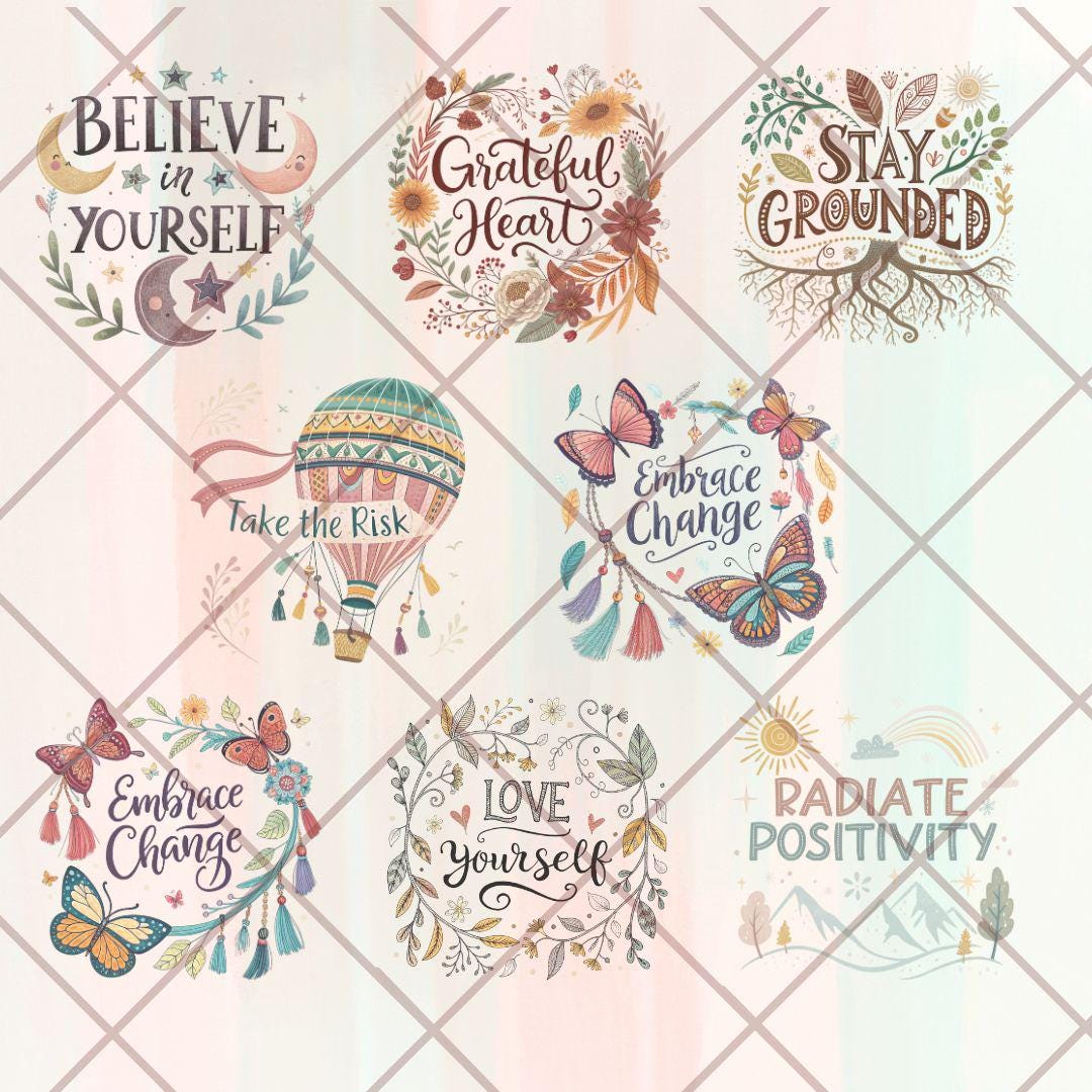 Boho Positive Quotes Clip Art: 40 PNG Designs (digital Download) - Etsy