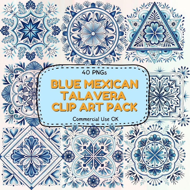 40 Mexican Talavera Tile Patterns | Blue Shades PNG Clipart ...