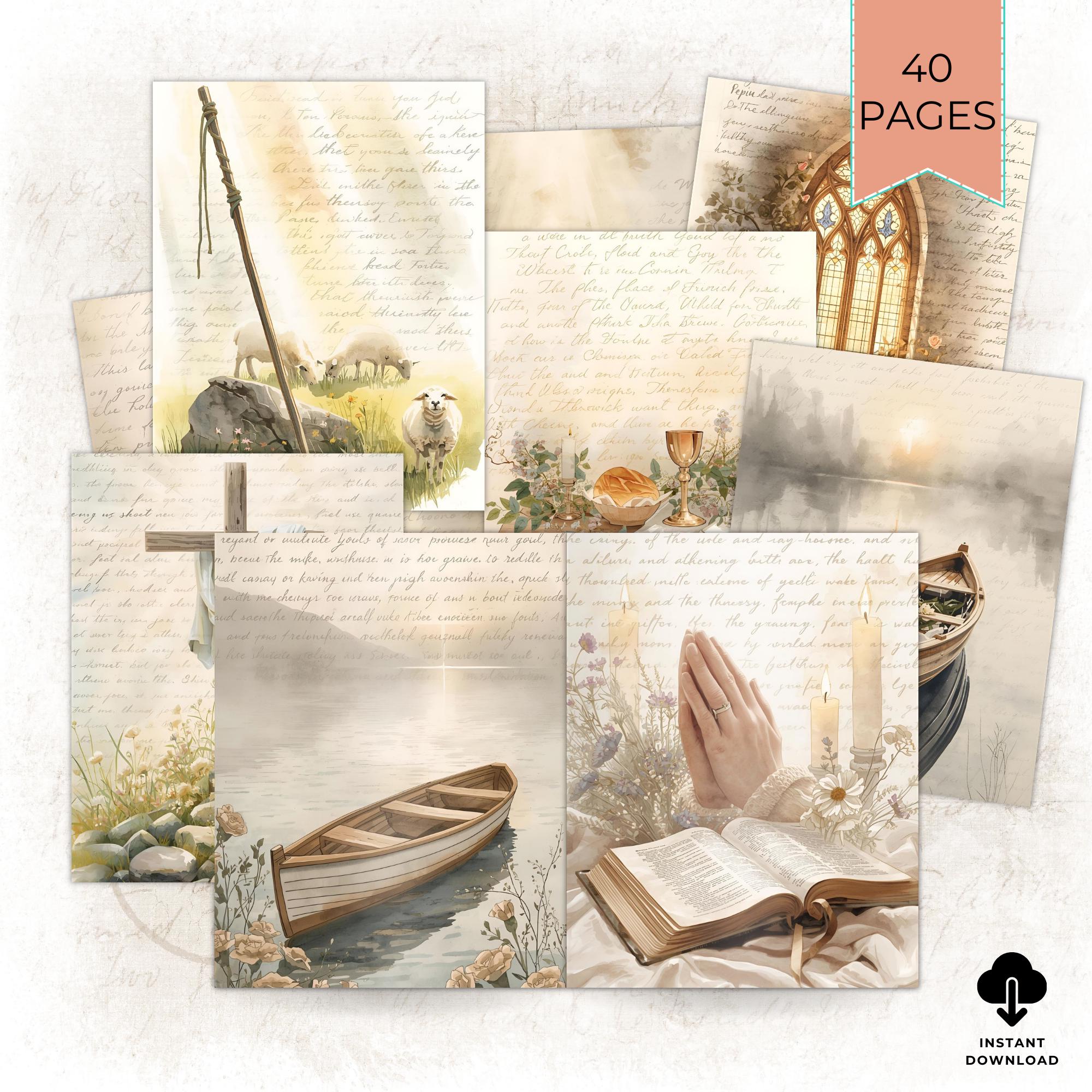 Christian Watercolor Digital Papers: Faith, Bible, Cross (A4 Printable ...